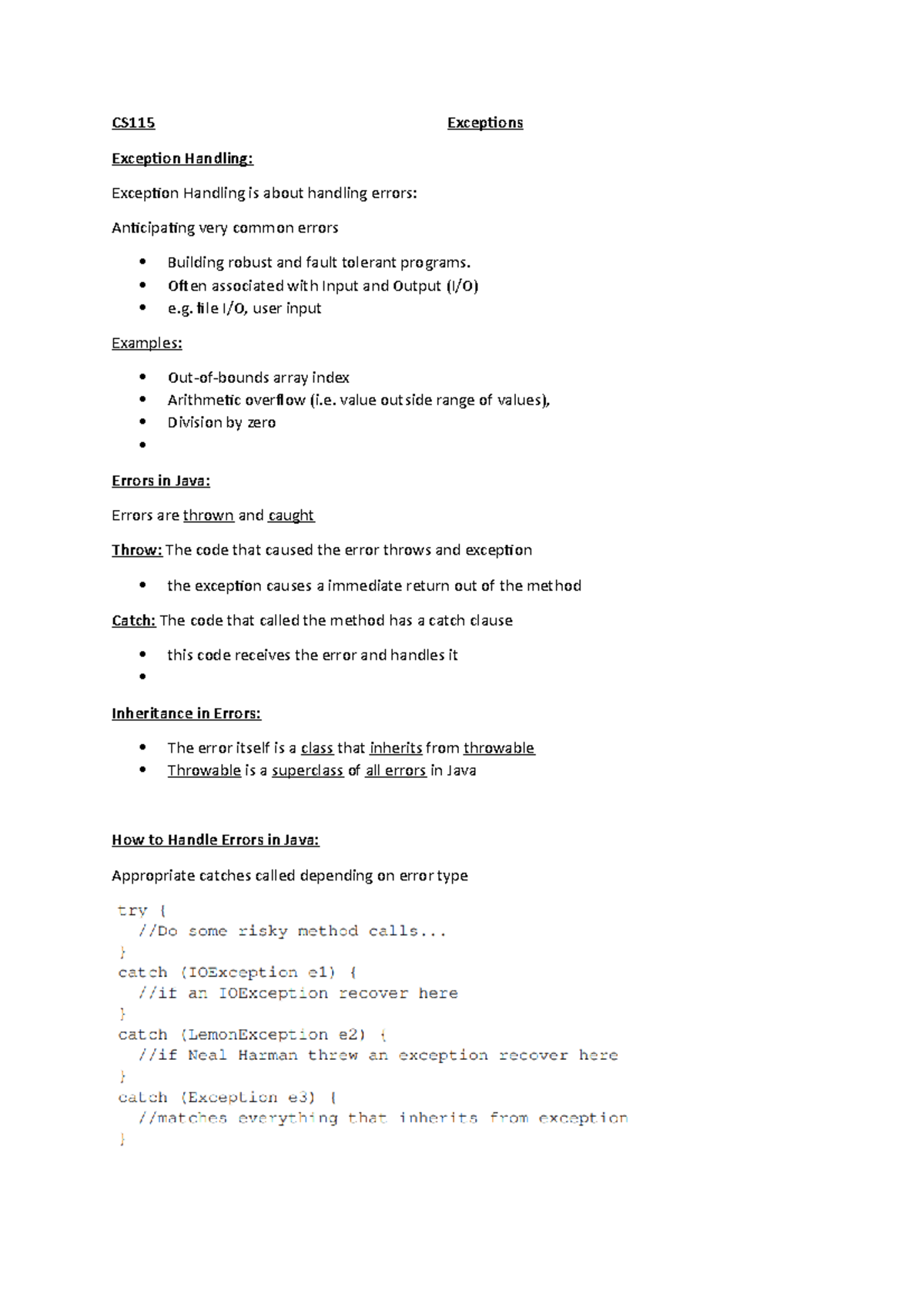 CS 115 Topic 4 - Exceptions - CS115 Exceptions Exception Handling: Exception Handling is about ...