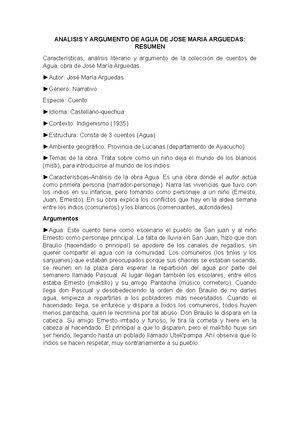 Agua - el resumen de las obras de jose maria arguedas - Agua Tema Es la injusticia y la opresión ...