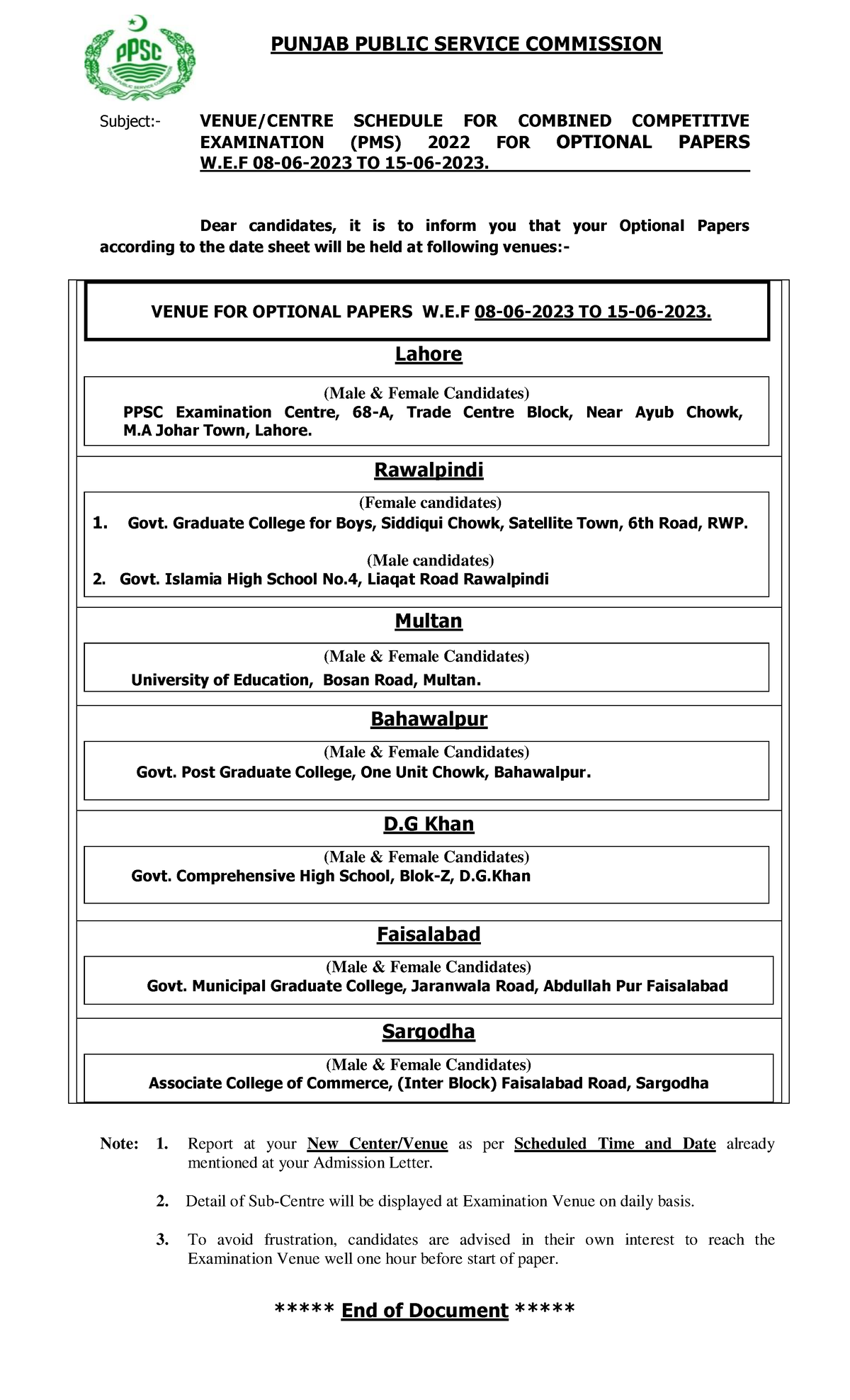 PMS Optional Schedule w.e.f. 08-06-2023 to 15-08-2023 for website ...