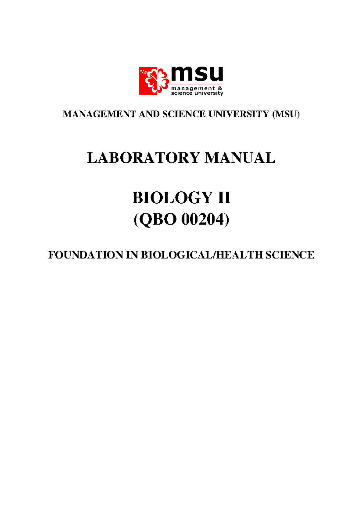 Laboratory Manual - MANAGEMENT AND SCIENCE UNIVERSITY (MSU) LABORATORY ...