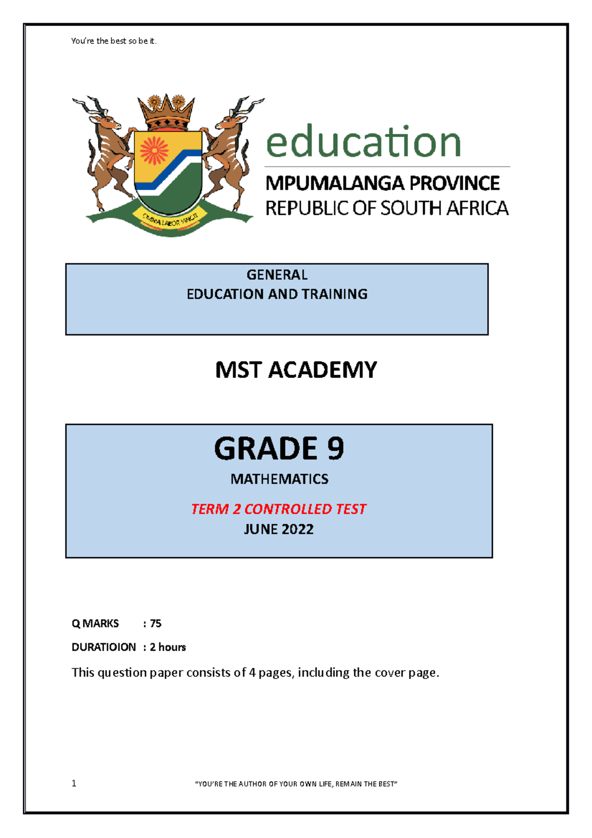 Term 2 task-1 - Practice - MST ACADEMY Q MARKS : 75 DURATIOION : 2 ...