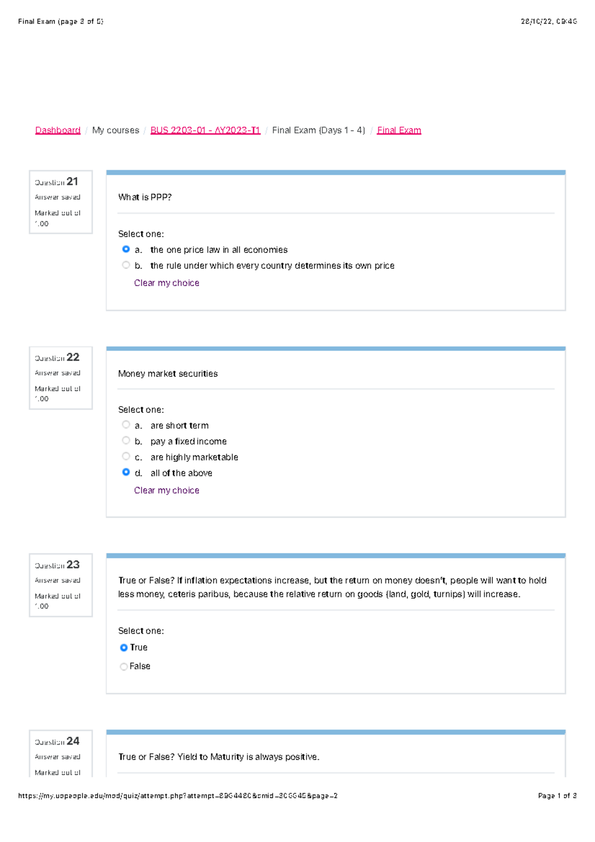 Final Exam (page 3 of 5), Principles of Finance 1, BUS 2203, Year 2022 ...