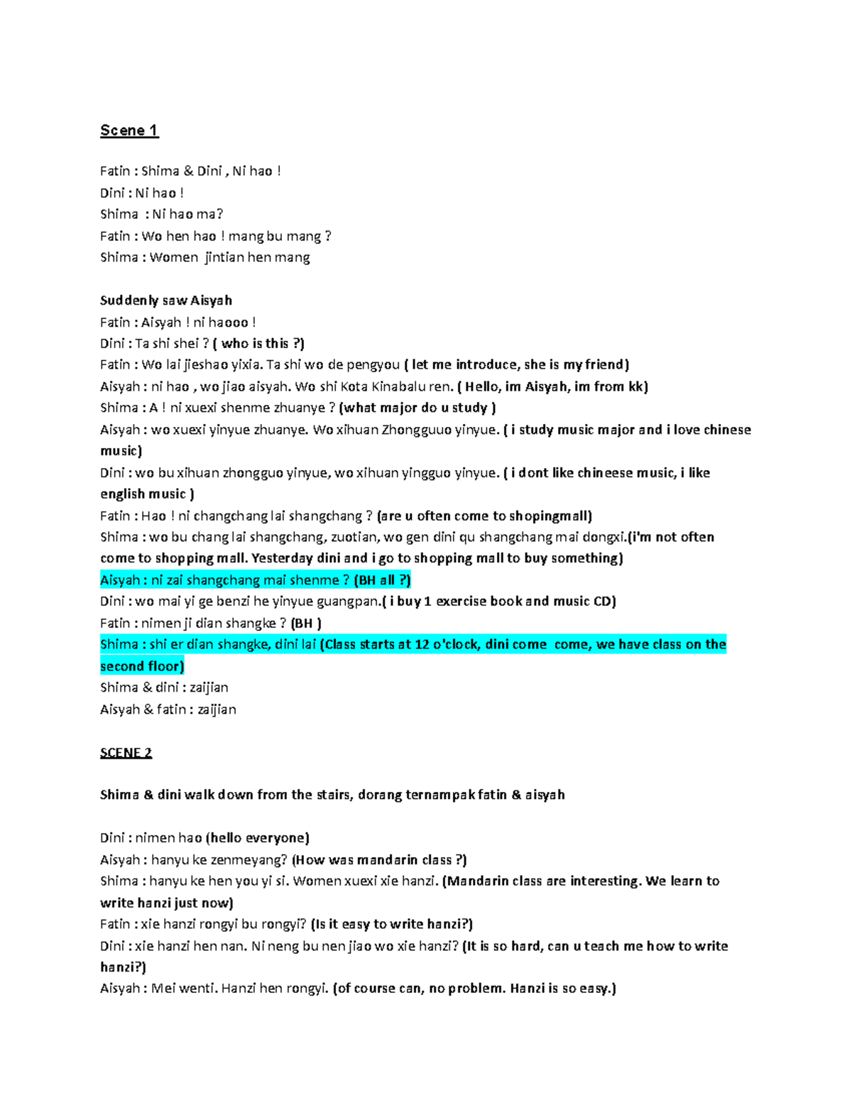 Oral script mandarin about our friend's birthday - Scene 1 Fatin ...