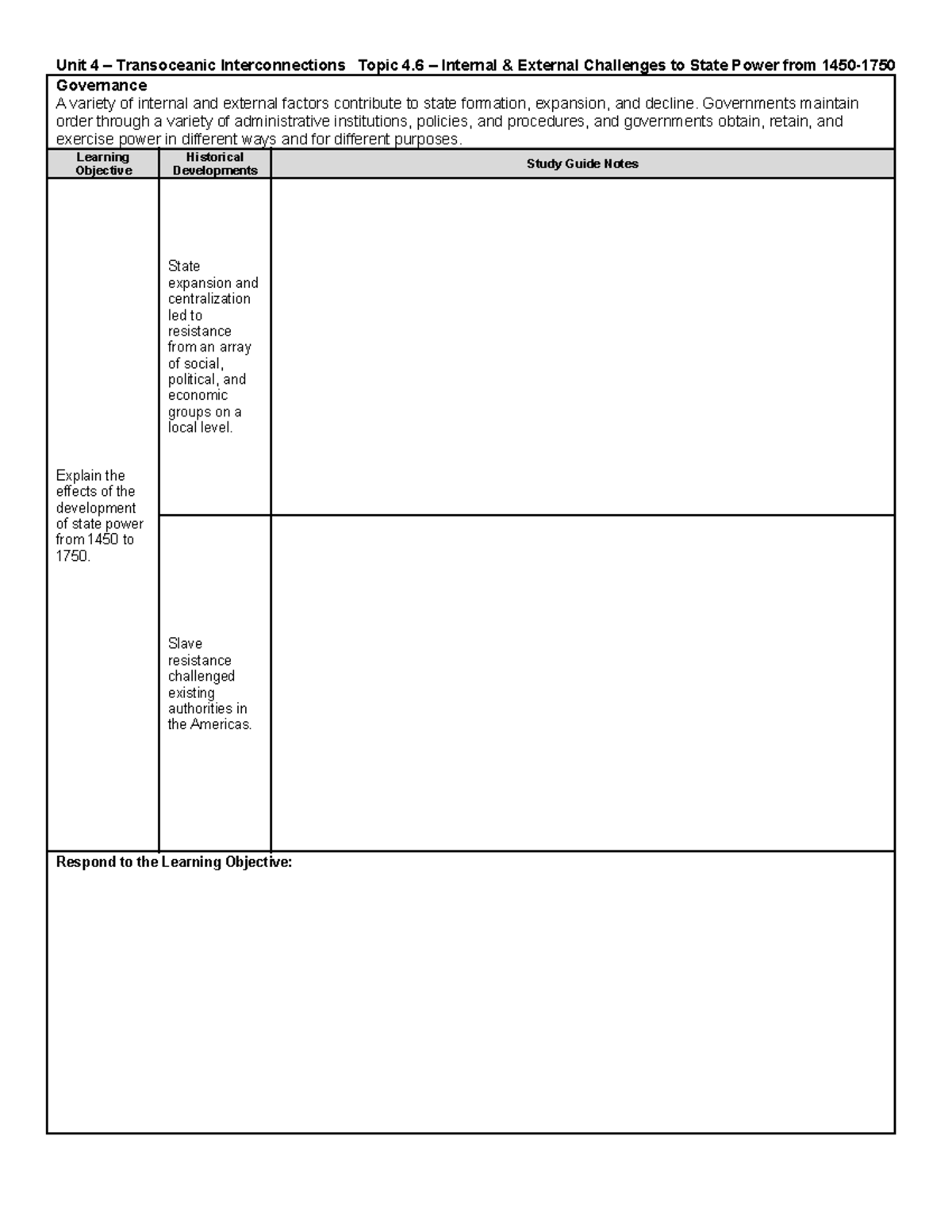 Whap - college board notes - Unit 4 – Transoceanic Interconnections ...
