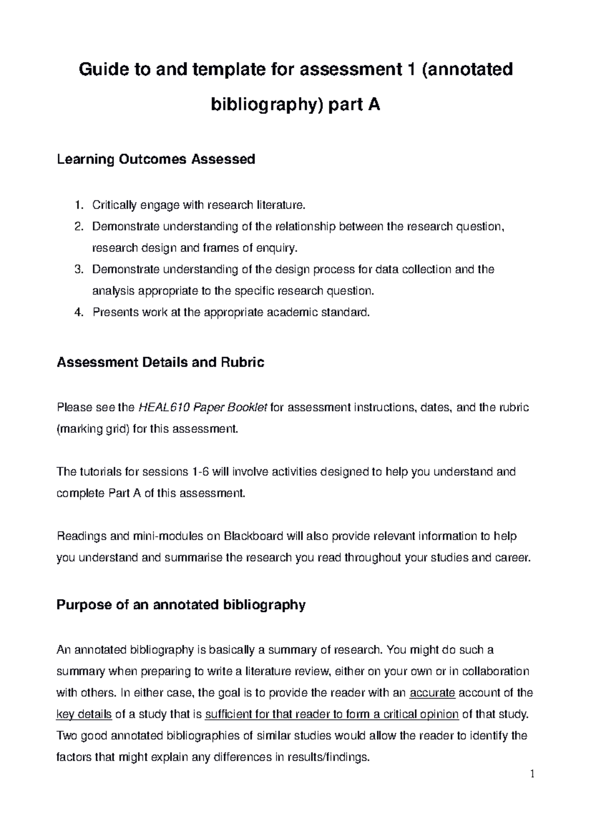 Part A (Qualitative) Assignment - Guide to and template for assessment ...