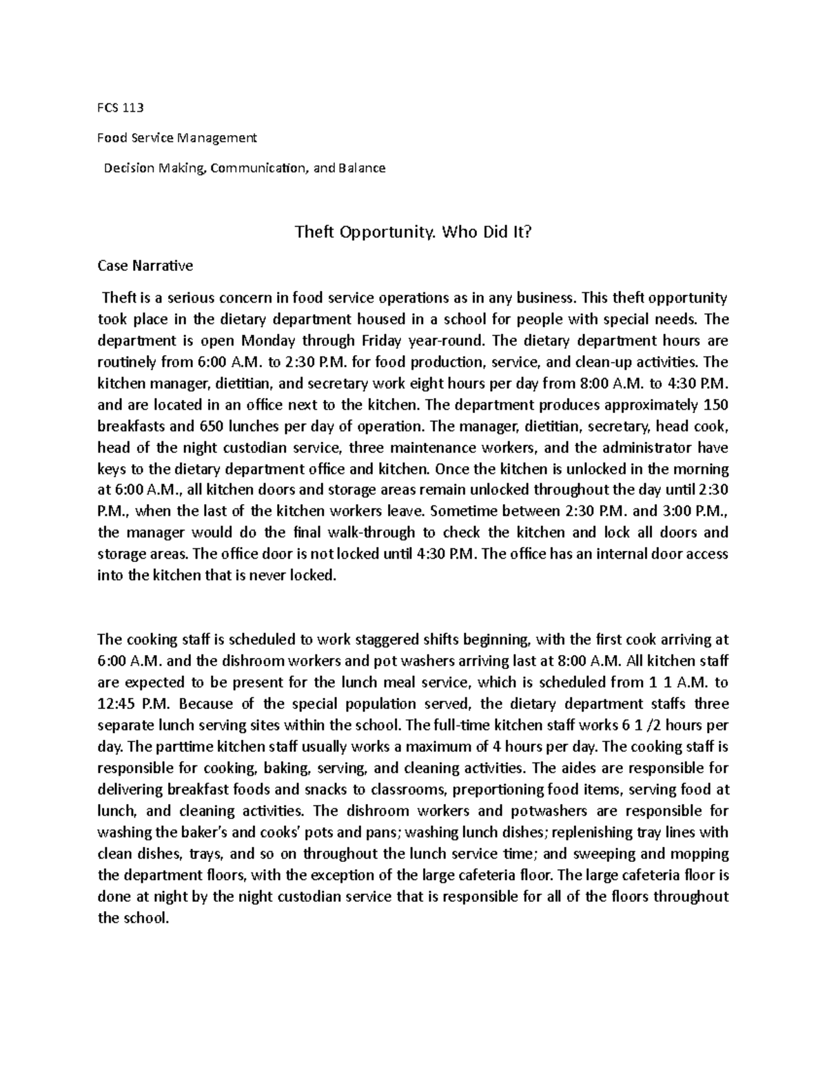 Decision Making, Communication, and Balance case studies FCS 318 - FCS ...