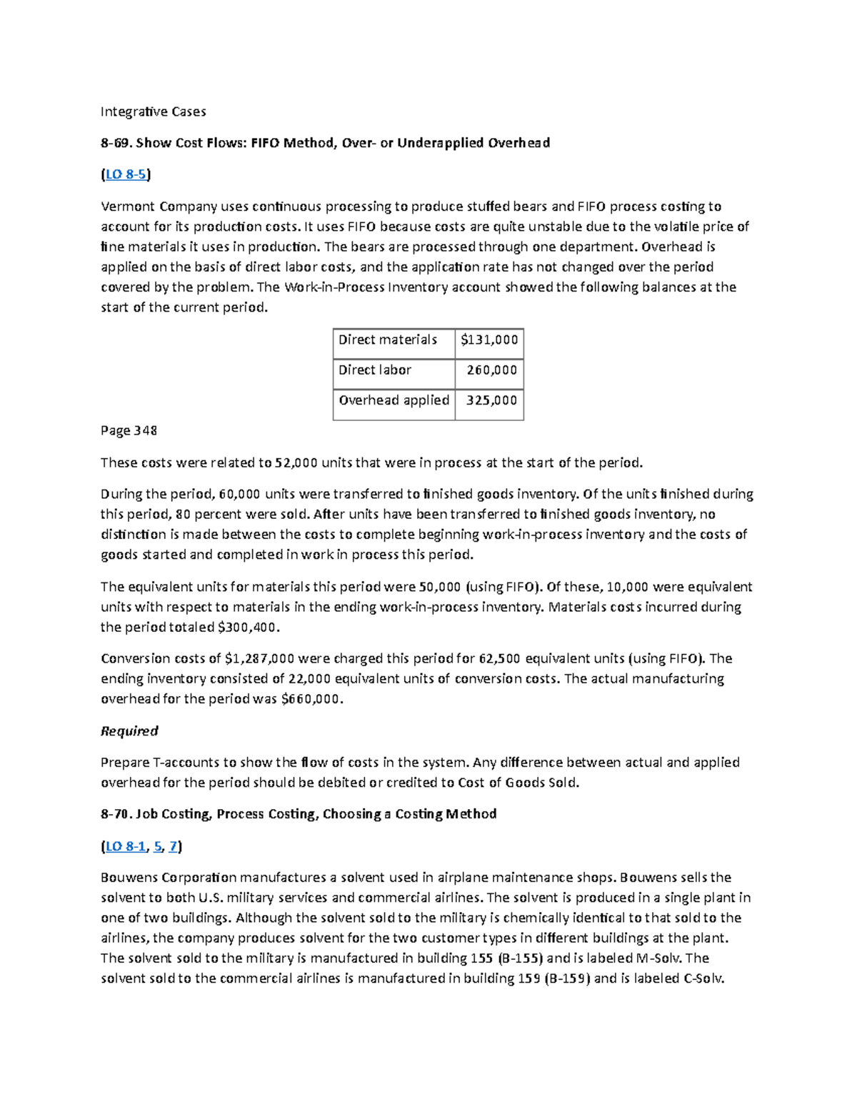 Integrative Cases - Textbook - Integrative Cases 8-69. Show Cost Flows ...