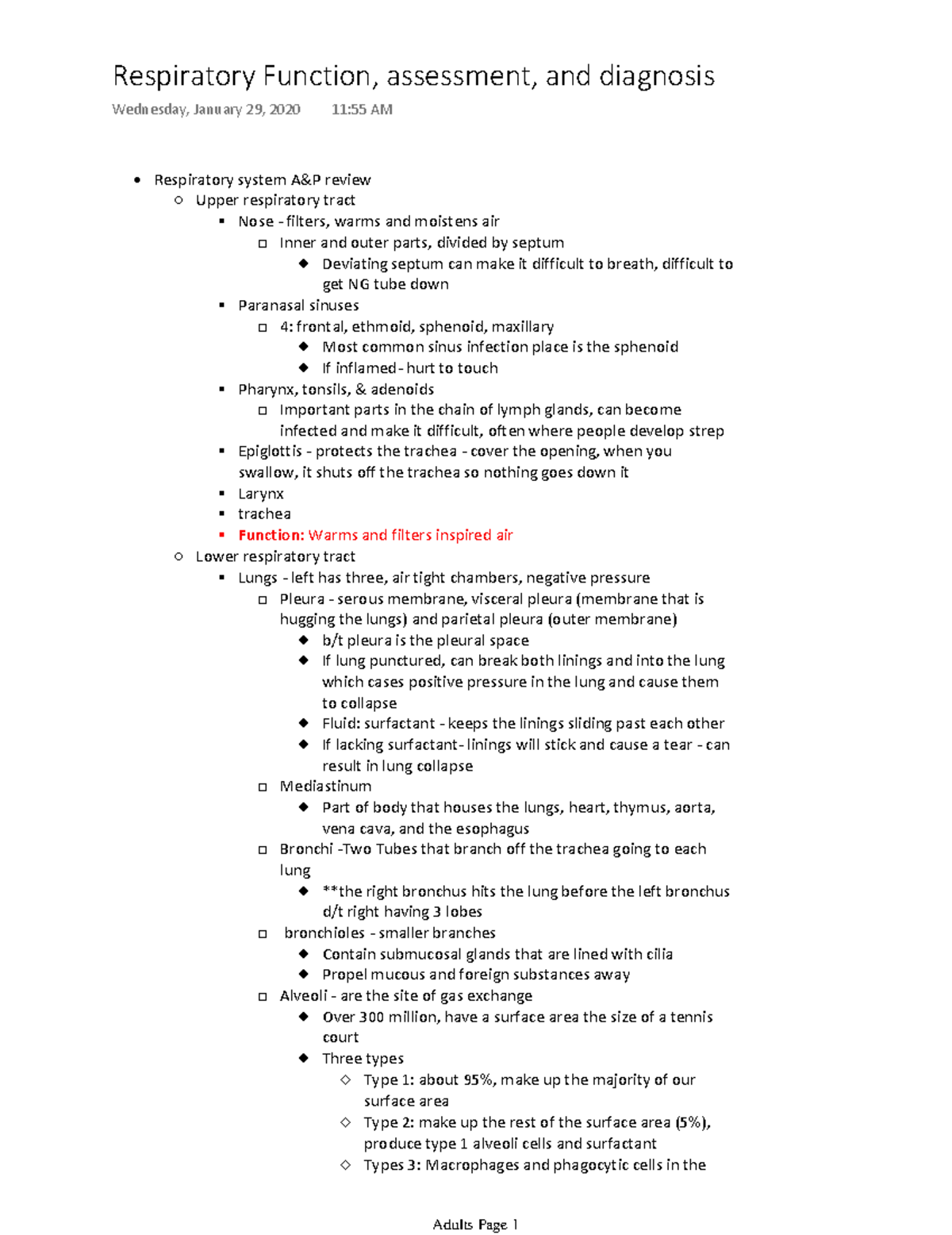 Respiratory Function, assessment, and diagnosis - Respiratory system A ...