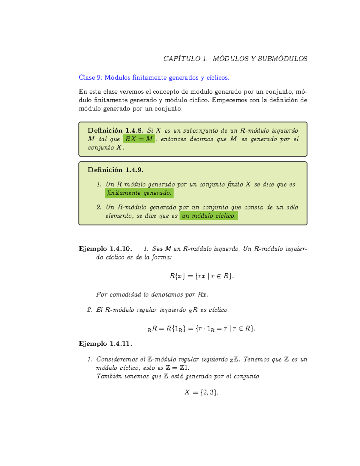 Clase C 9M Módulos Finitamente Generados y Cíclicos - CAPÍTULO 1 ...