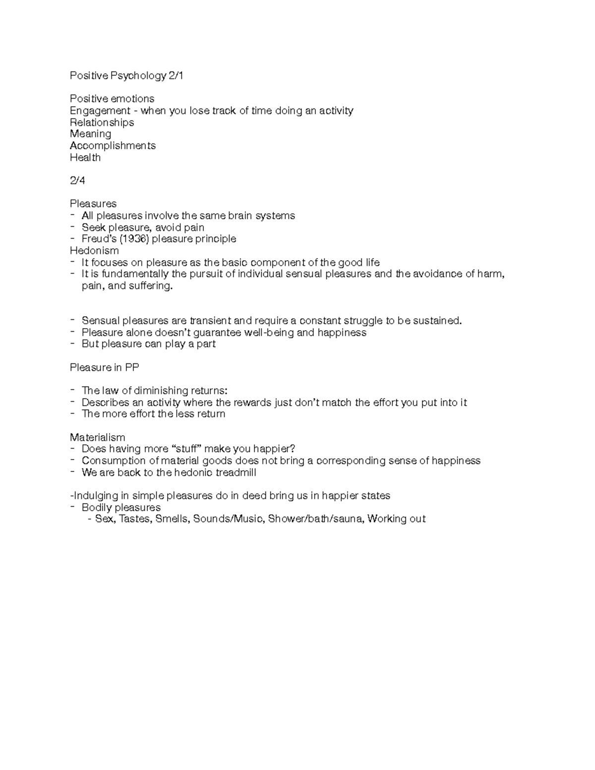 Positive Psychology Notes - Positive Psychology 2/ Positive emotions ...