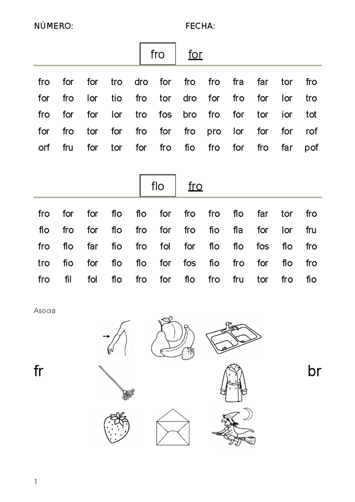 Fichas imprimibles palabras con sílabas trabadas FR - fro for fro for ...