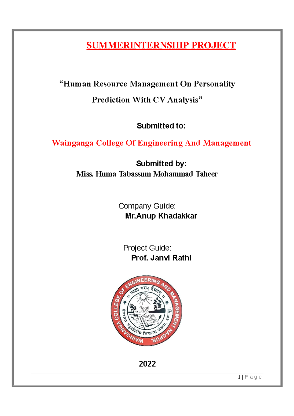 SIP-Report-Format-Huma Tabassum - SUMMERINTERNSHIP PROJECT “Human ...