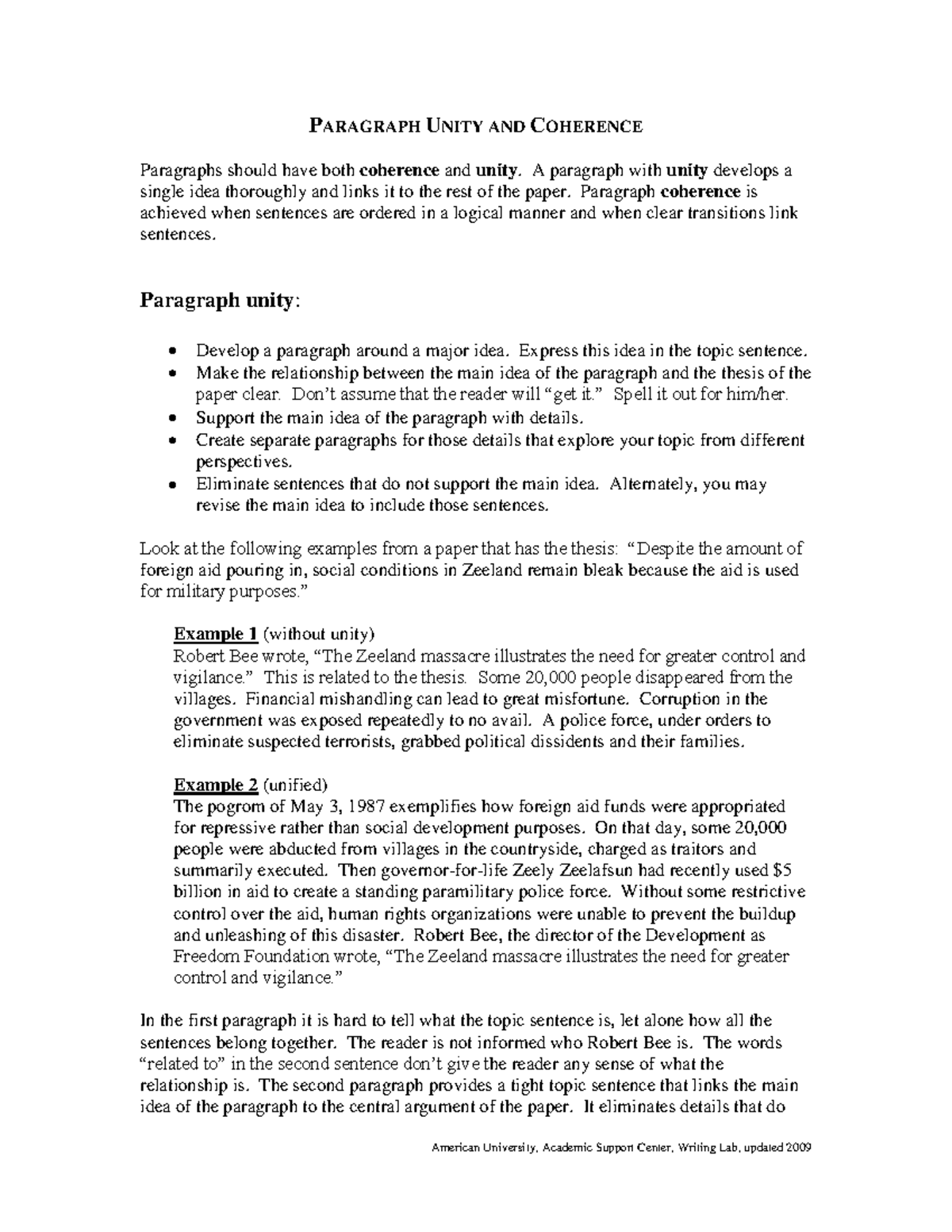 Paragraph-unity-and-coherence - American University, Academic Support ...