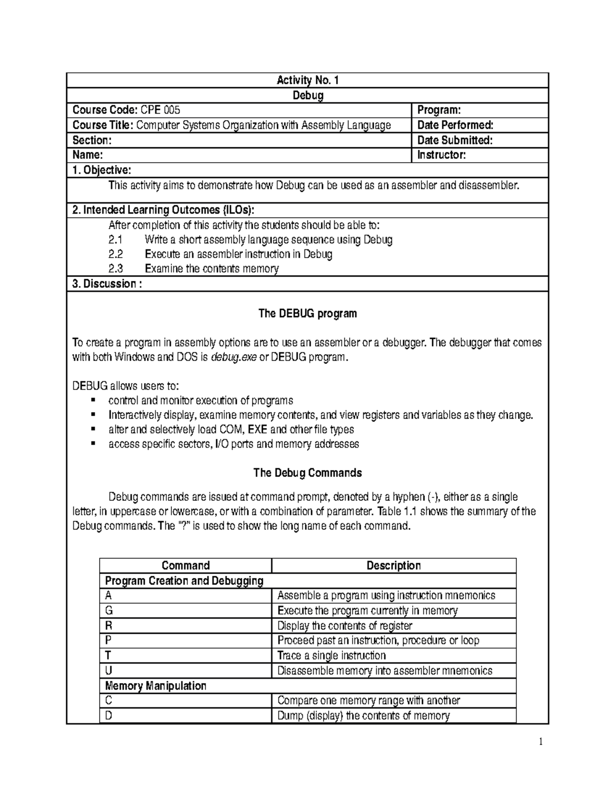 CPE005-Lab Manual-SY1819 - Activity No. 1 Debug Course Code: CPE 005 ...