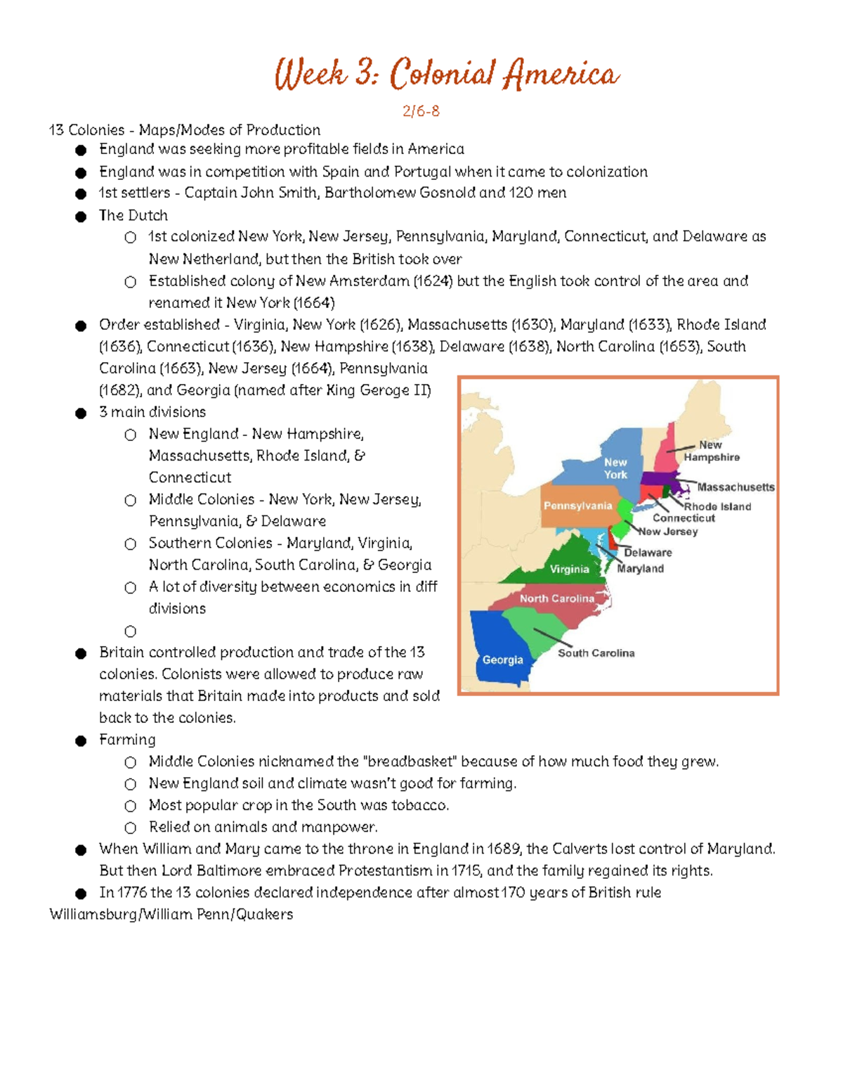 Week 3 Colonial America - Week 3: Colonial America 2/6- 13 Colonies ...