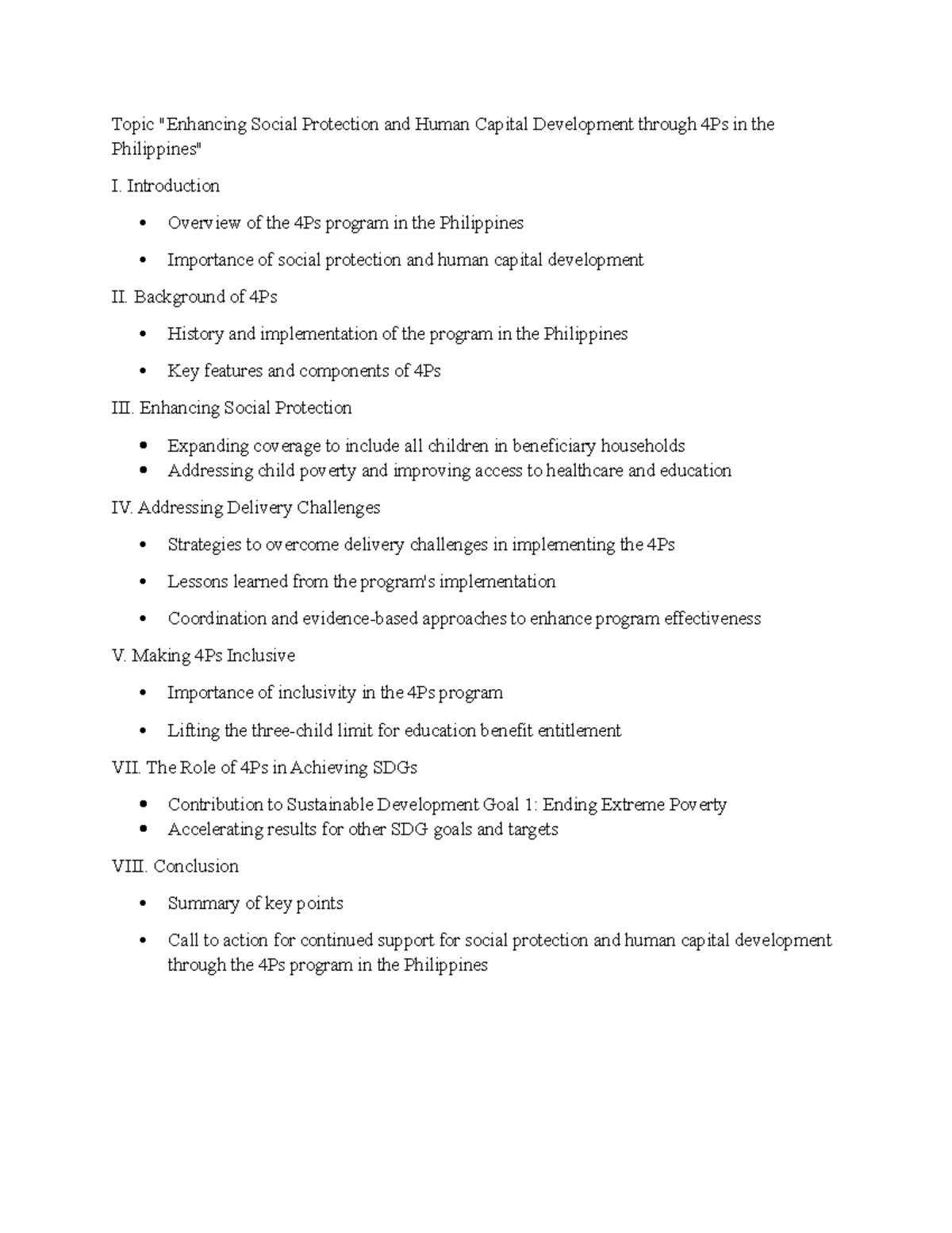 4ps - outline sample - Topic "Enhancing Social Protection and Human ...