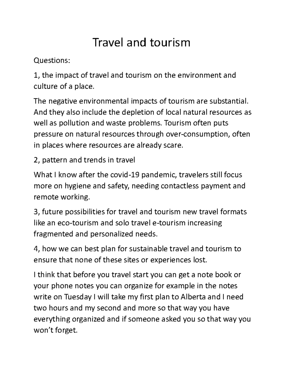 Travel and tourism - this assiment is in science and i have solved it ...