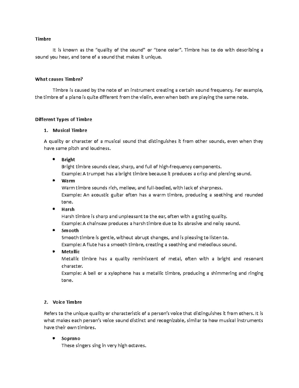 5 Music - Understandable - Timbre It is known as the “quality of the ...