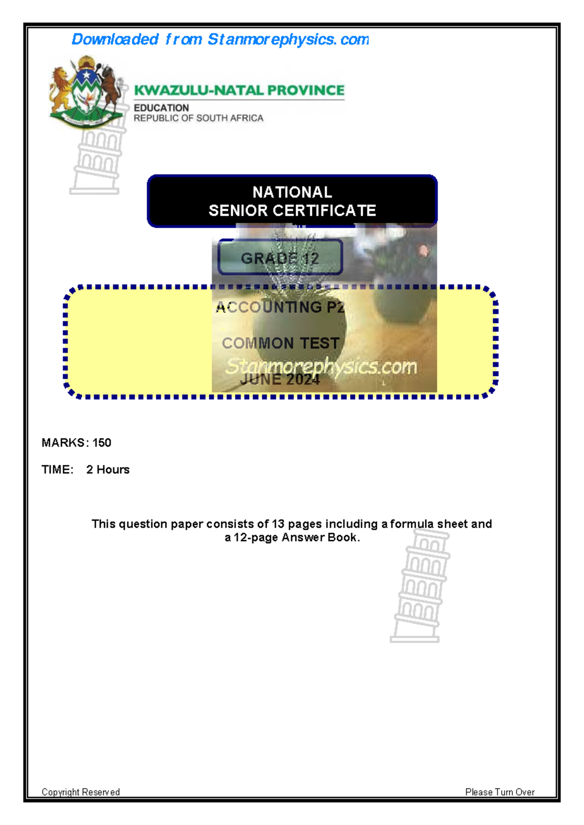 KZN Accounting Grade 12 June 2024 P2 and Memo - MARKS: 150 TIME: 2 ...