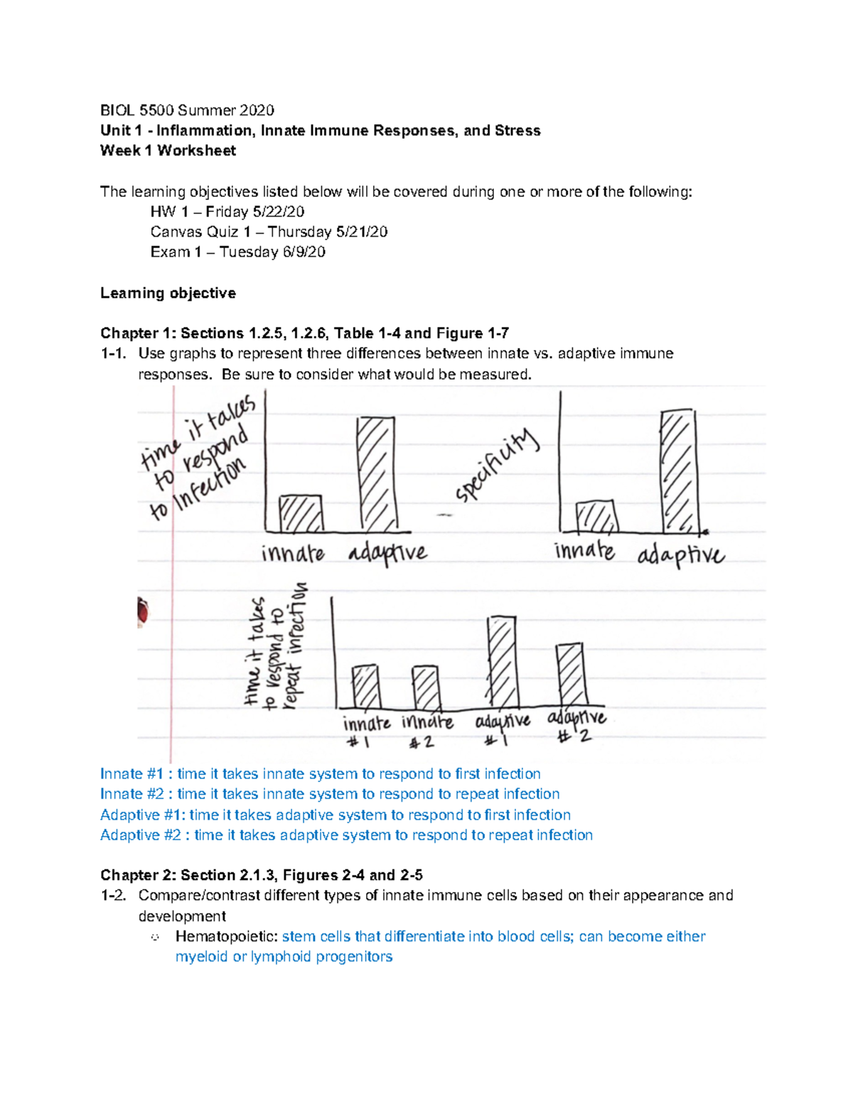 Immunology Week 1 Worksheet - BIOL 5500 Summer 2020 Unit 1 ...