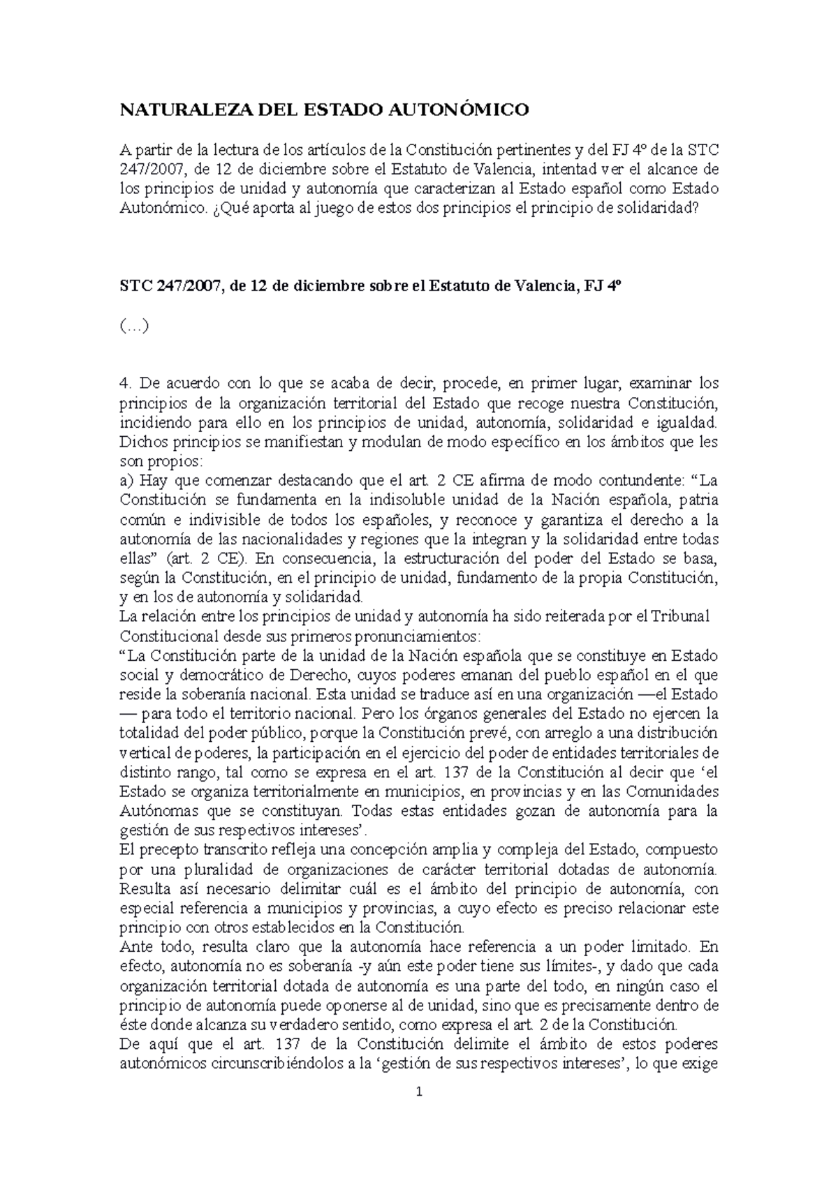 Actividad Práctica - LA Naturaleza DEL Estado Autonómico - NATURALEZA ...