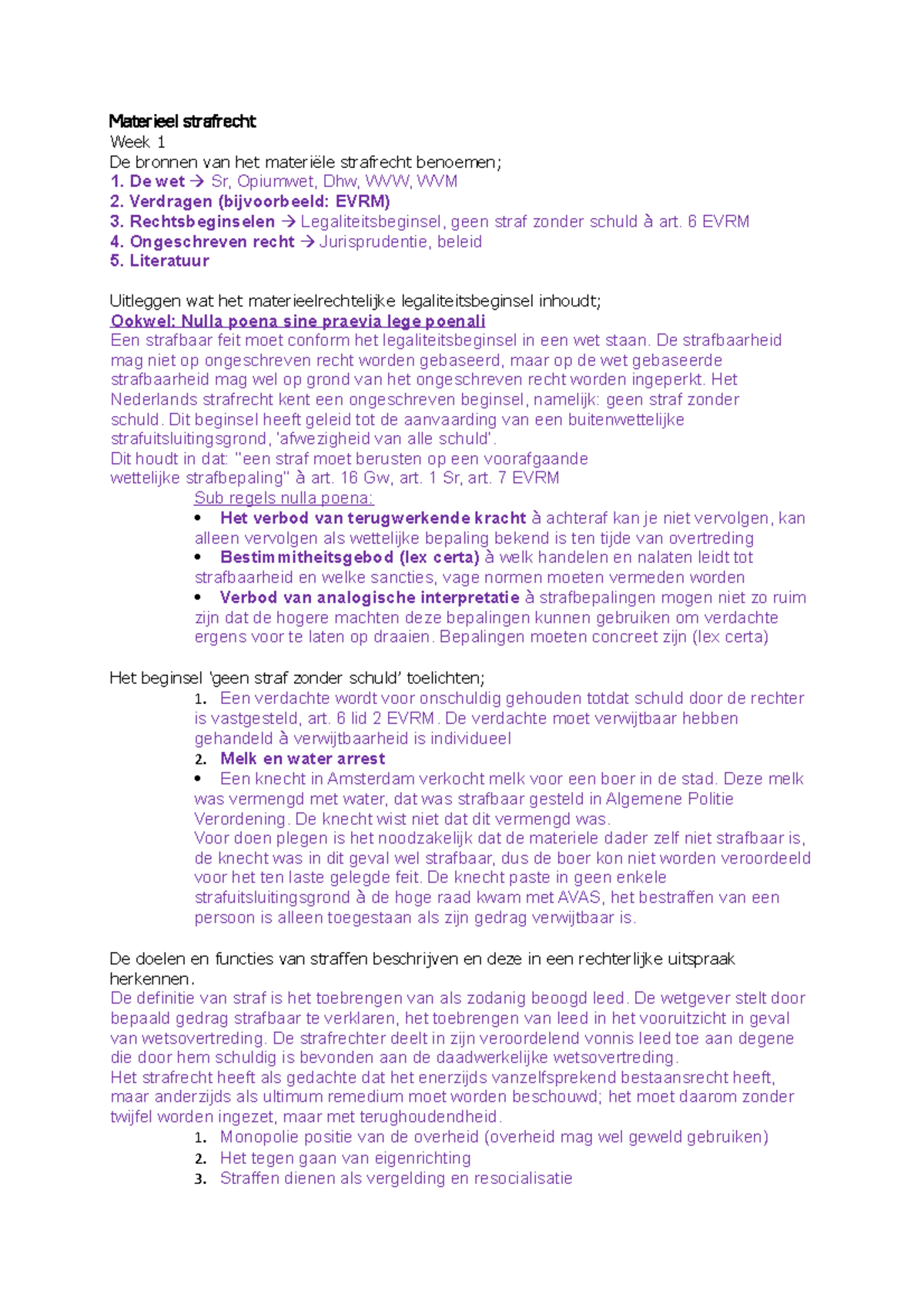 MS leerdoelen - Mater ieel strafr ec ht Week 1 De bronnen van het ...