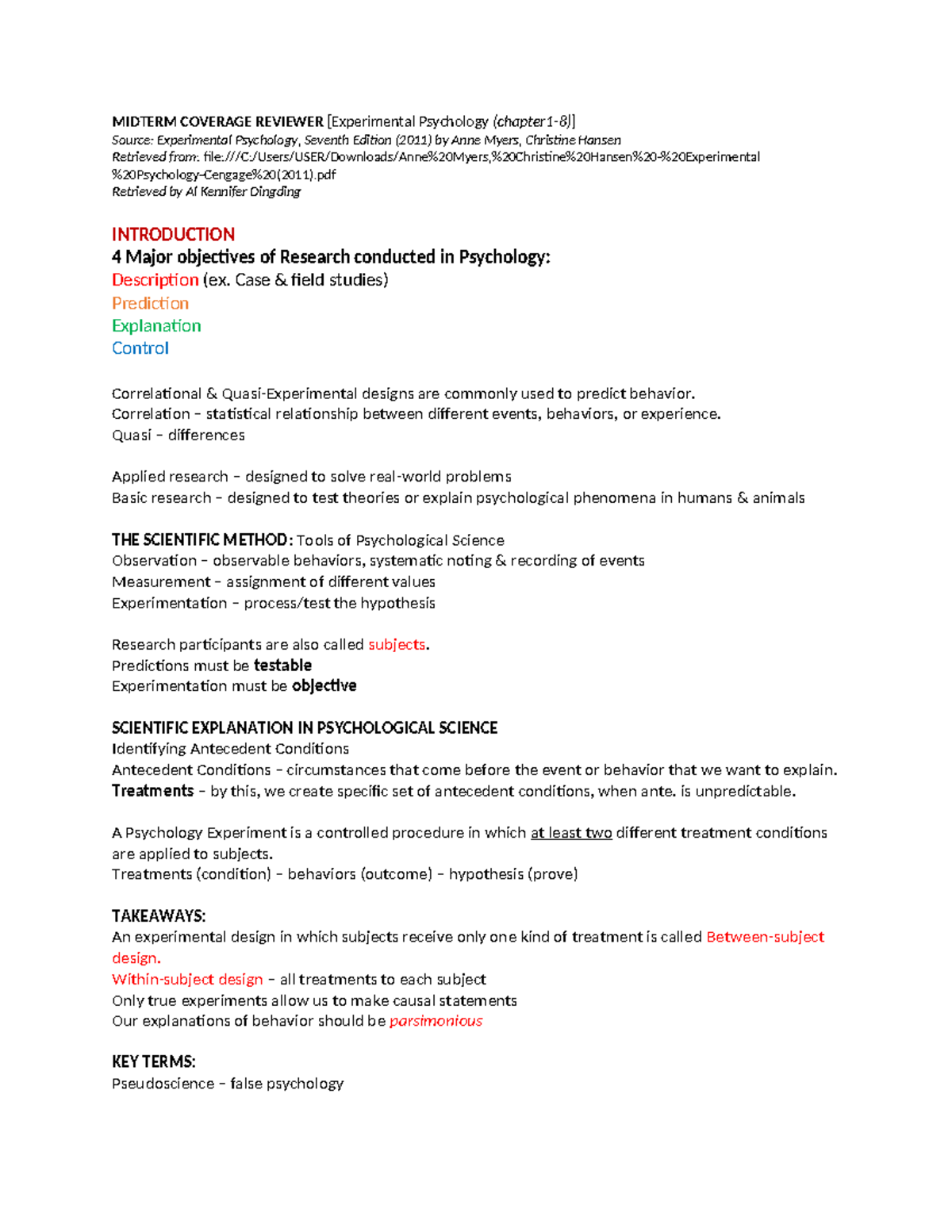 Experimental Psychology 1-8: Theories, Research Process, Ethical ...