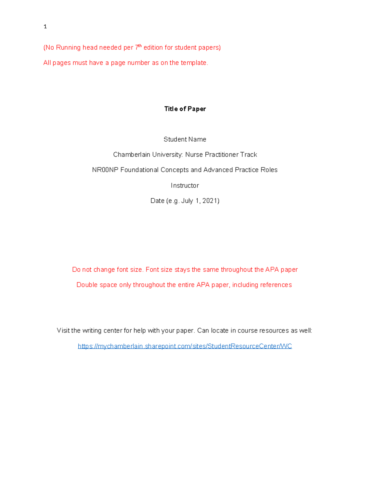 Apa paper template - (No Running head needed per 7th edition for ...