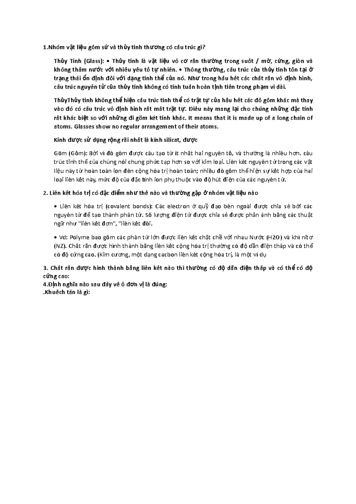 Tài liệu - Cuối kì - 1óm v t li u gốốm sậ ệ ứ và th y tnh thủ ương có cấốu trúc gì? Th y Tinh ...
