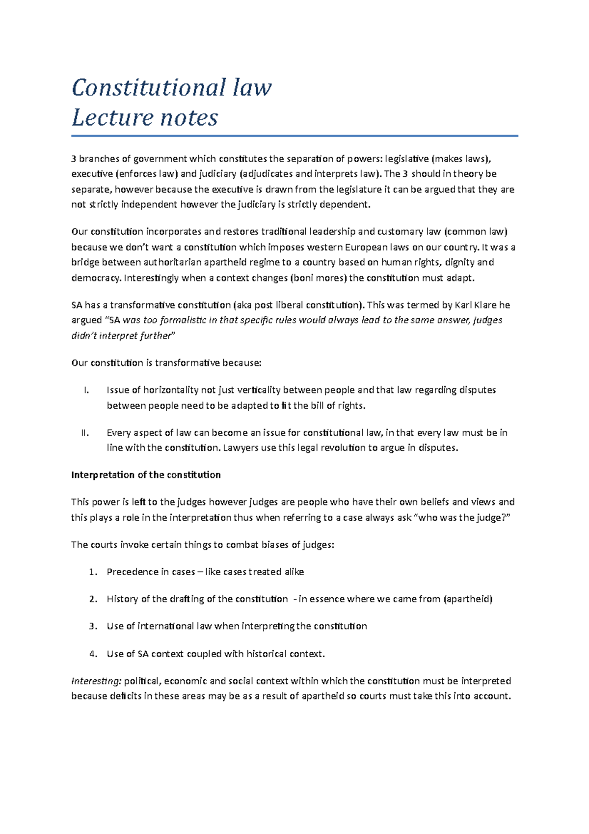 Constitutional study notes - Constitutional law Lecture notes 3 ...