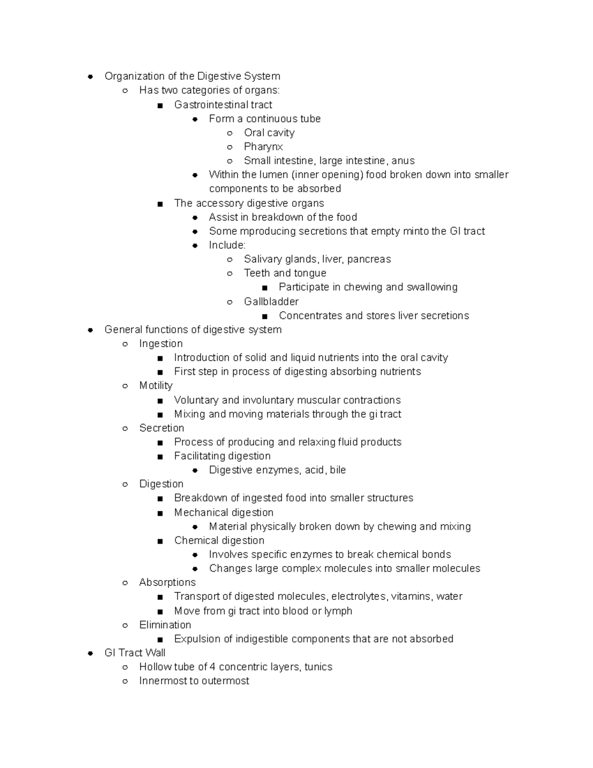 Digestive system notes part 1 - Organization of the Digestive System ...