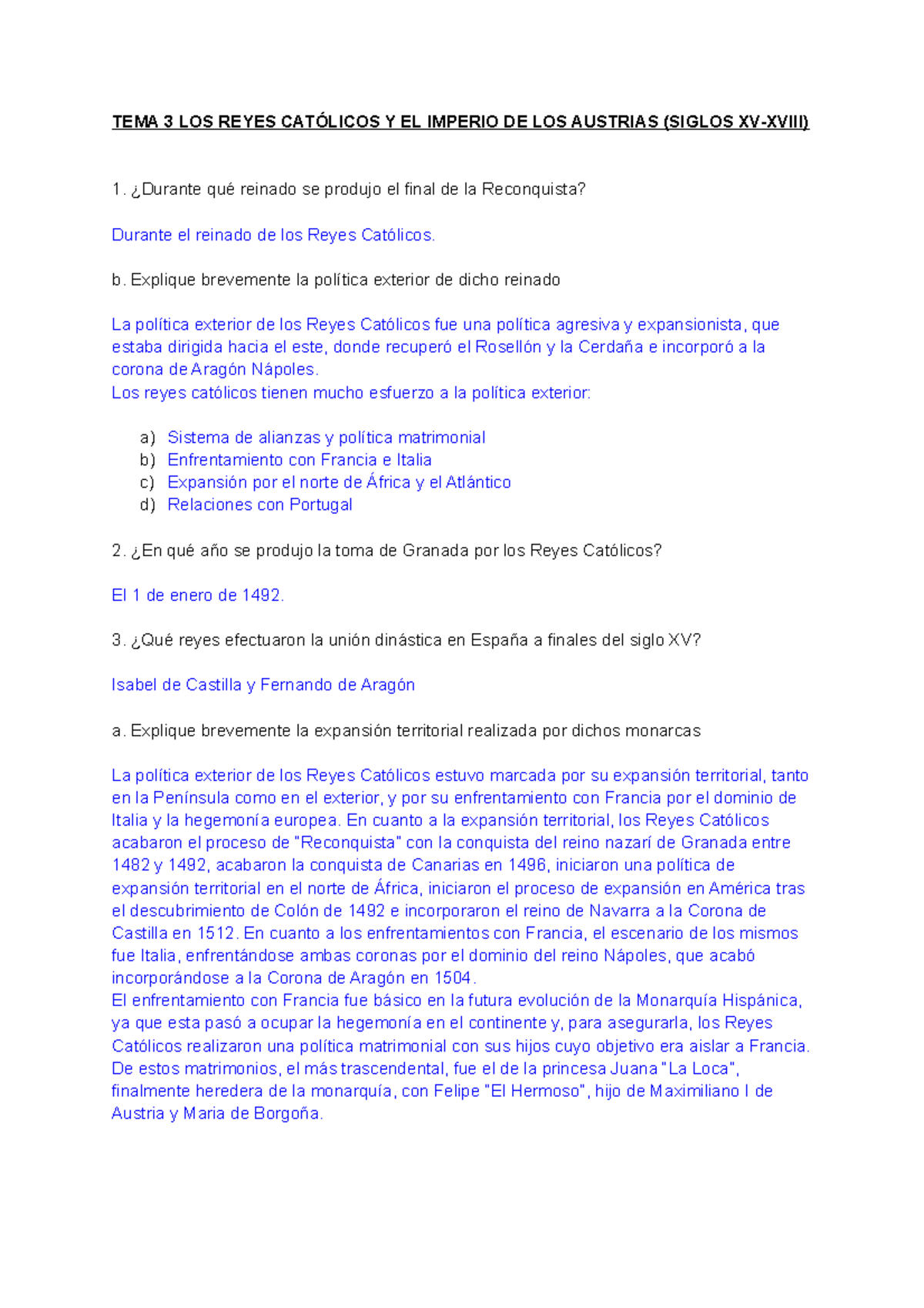 Preguntas corta reyes católicos - TEMA 3 LOS REYES CATÓLICOS Y EL IMPERIO DE LOS AUSTRIAS ...