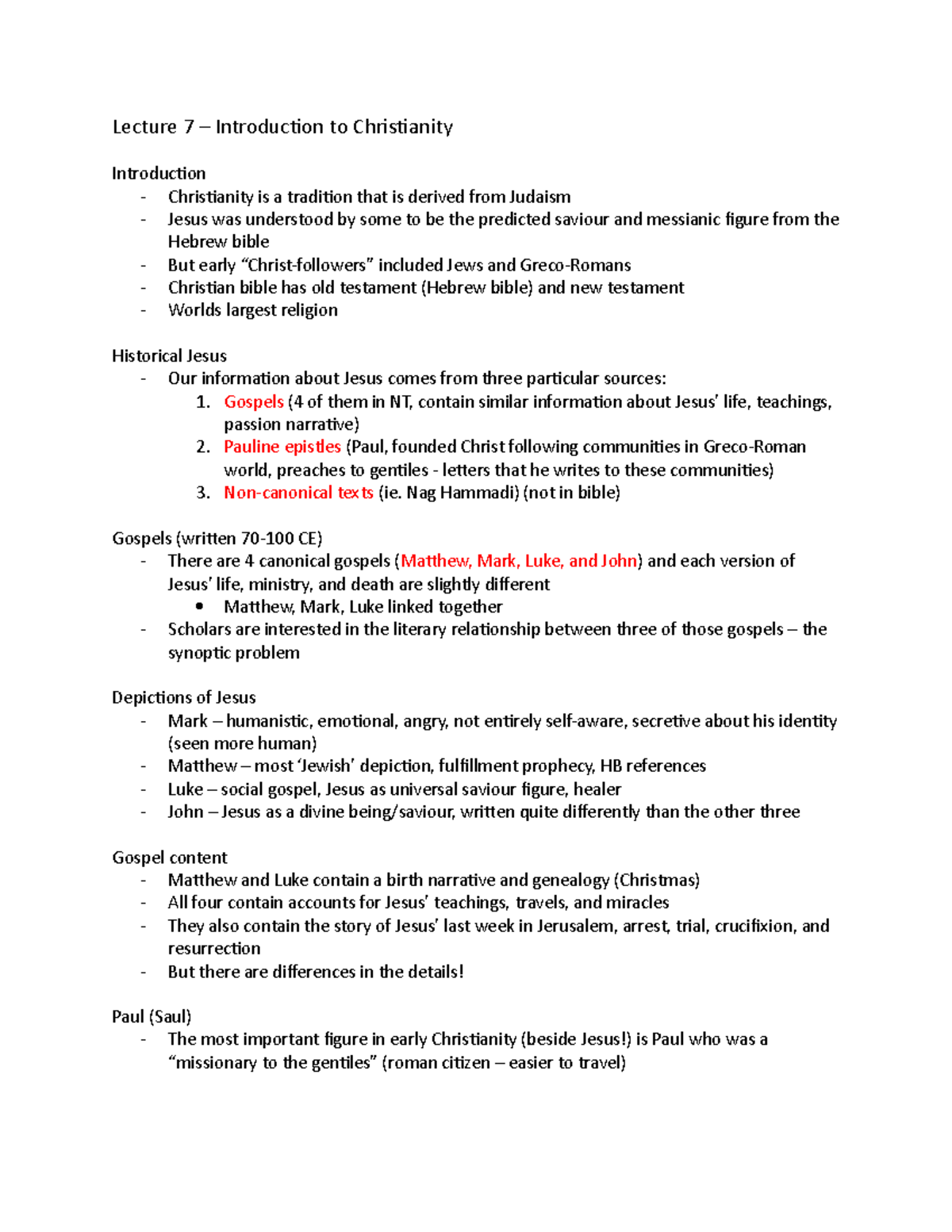 Lecture 7 – Introduction to Christianity - Lecture 7 – Introduction to ...