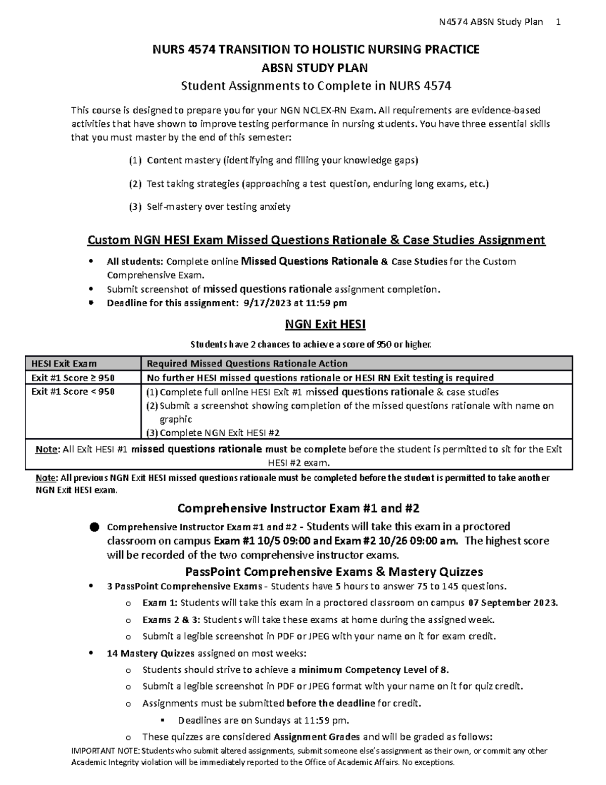 Current NURS 4574 ASP Final Fall 2023 Transition syllabus - NURS 4574 ...