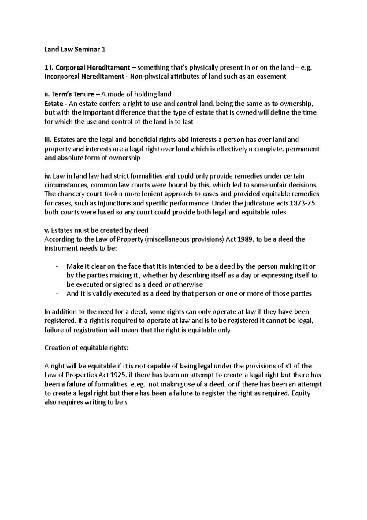 Land Law Seminar 1 - Corporeal Hereditament – something that’s ...