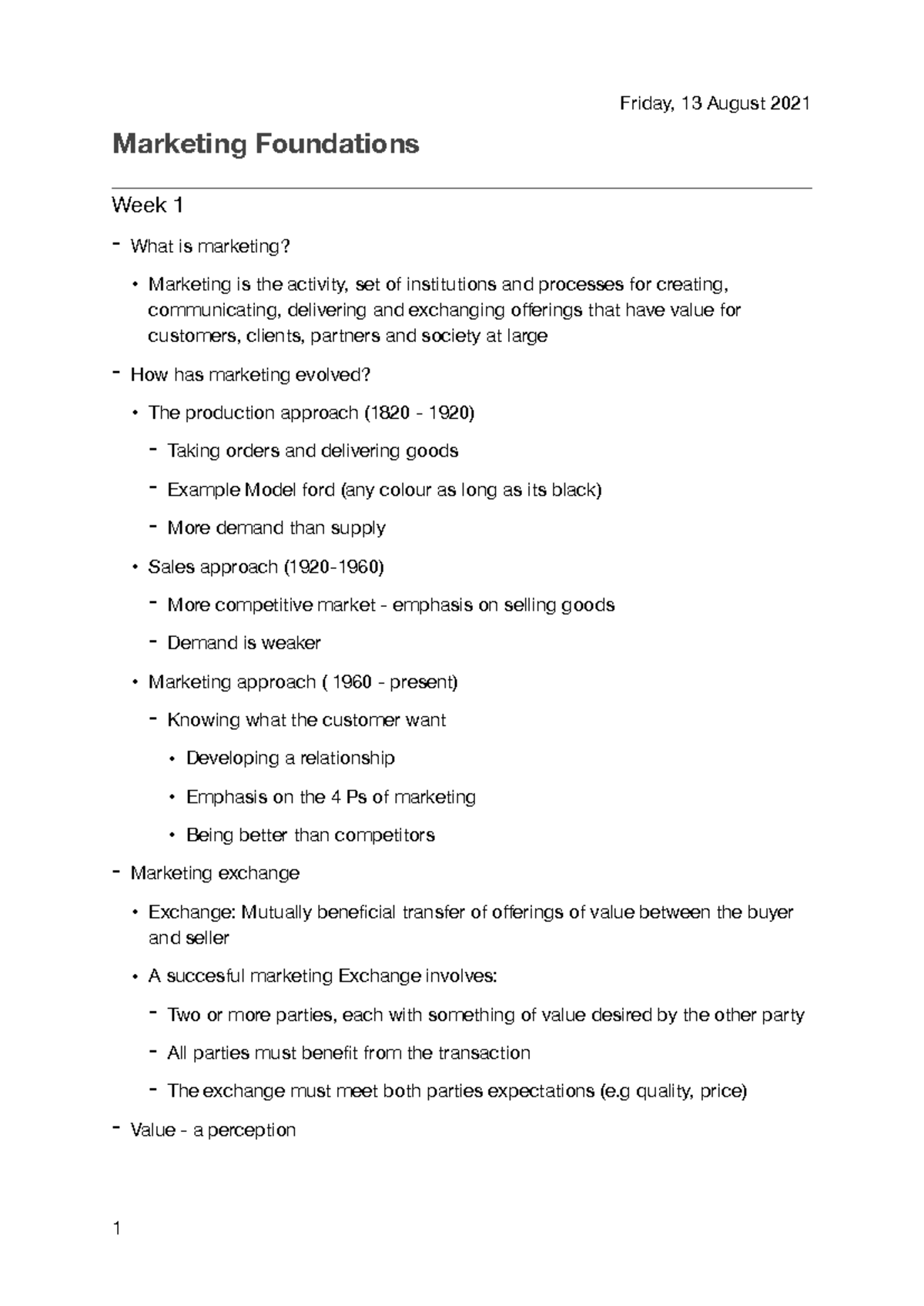 Marketing Foundations Notes - Weeks 1-2 - Marketing Foundations Week 1 ...