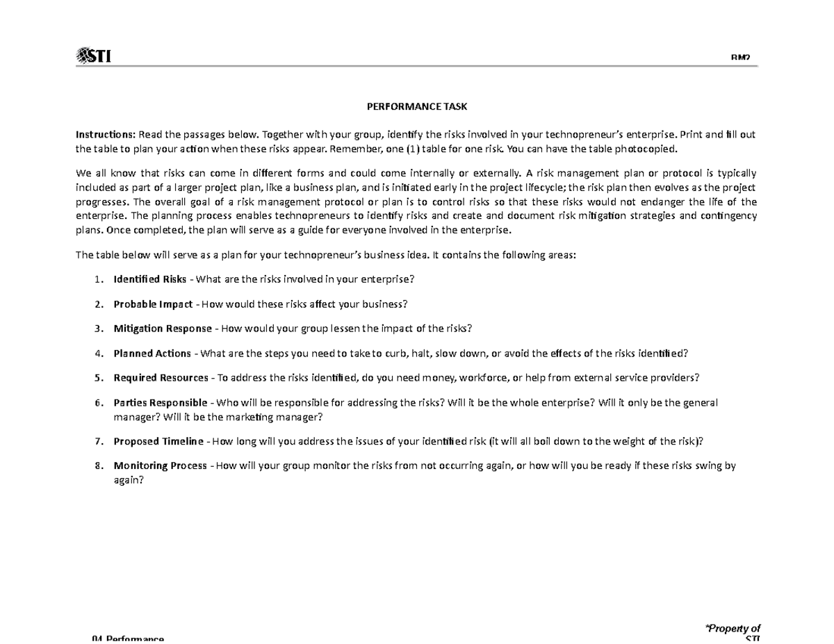 04 Performance Task 1(2)Techno - PERFORMANCE TASK Instructions: Read ...