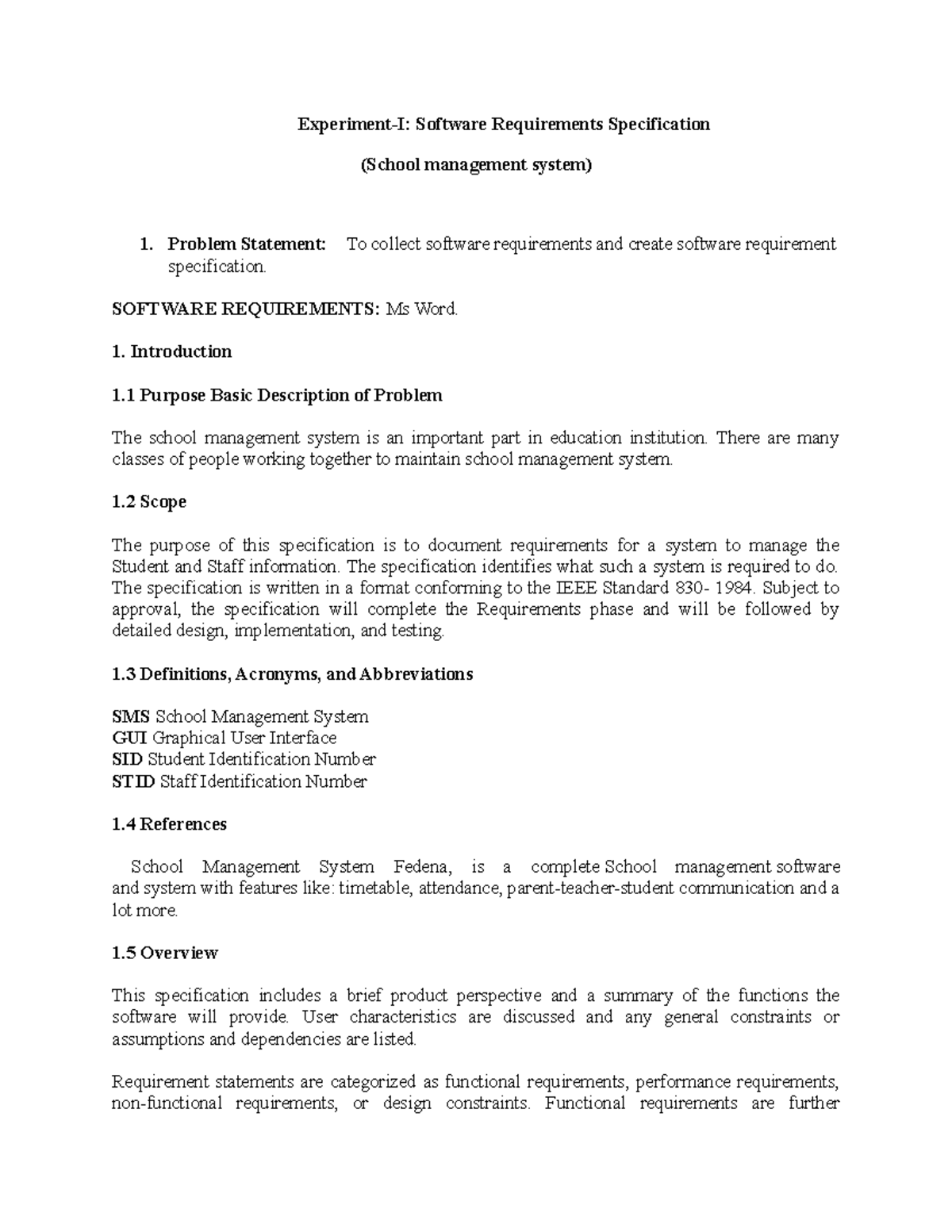 Experiment 1- SRS - wer - Experiment-I: Software Requirements ...