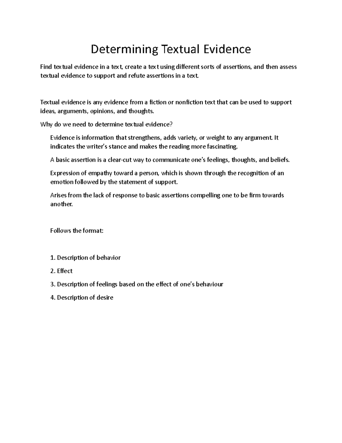 Textual Evidence - notes - Determining Textual Evidence Find textual ...