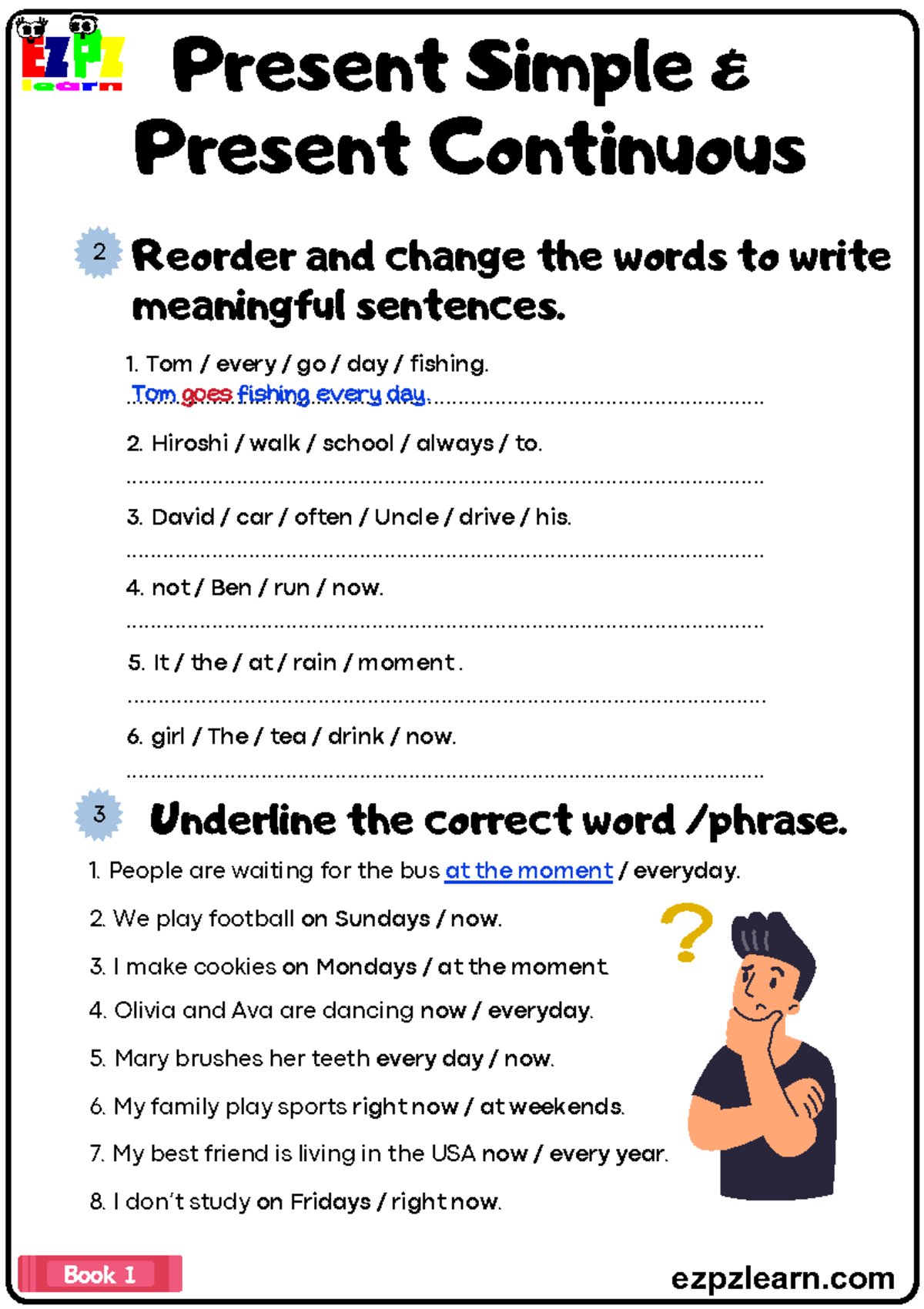 Present Simple Continuous Reorder the Words - ezpzlearn 5. It / the ...