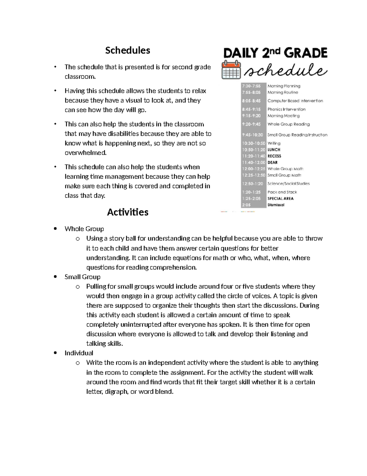 Classroom Management Plan Rough Draft Sections 1-5 - Schedules • The ...