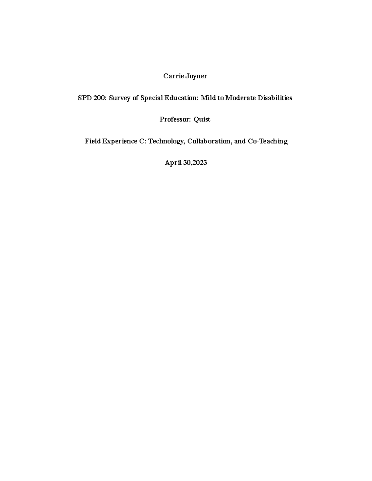 Field Experience C Technology Collaboration and Co-Teaching Interview ...