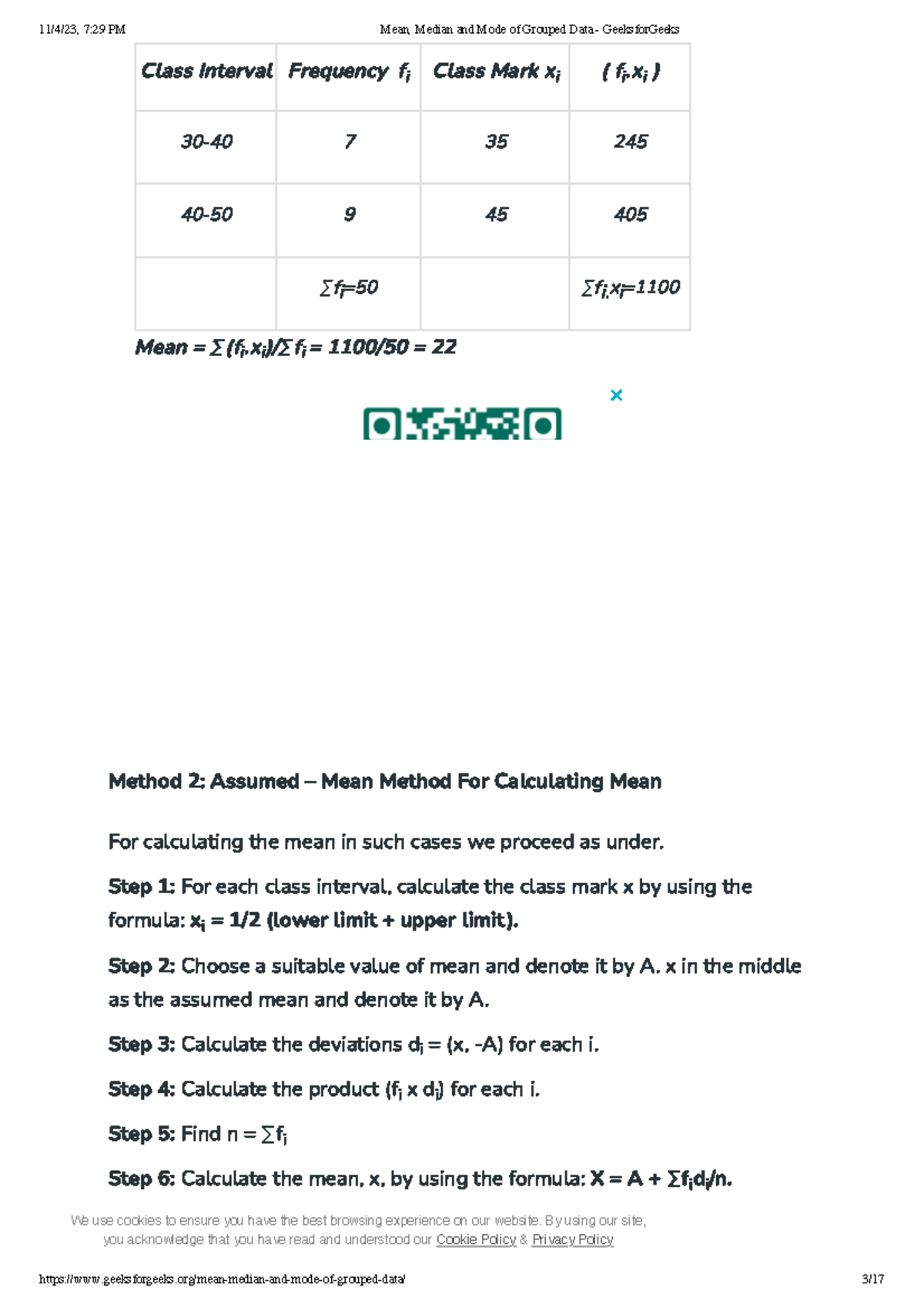 Median Mode Grouped Data-1 - Class Interval Frequency f Class Mark x ...