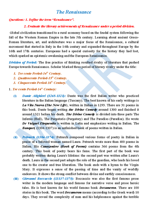 The Renaissance: Literary Achievements. - The Renaissance Questions: 1 ...