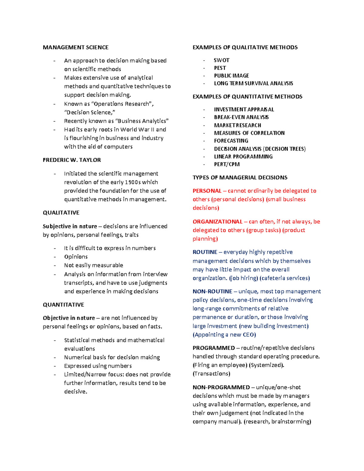 Unit-1 Management Science - San Carlos - Studocu