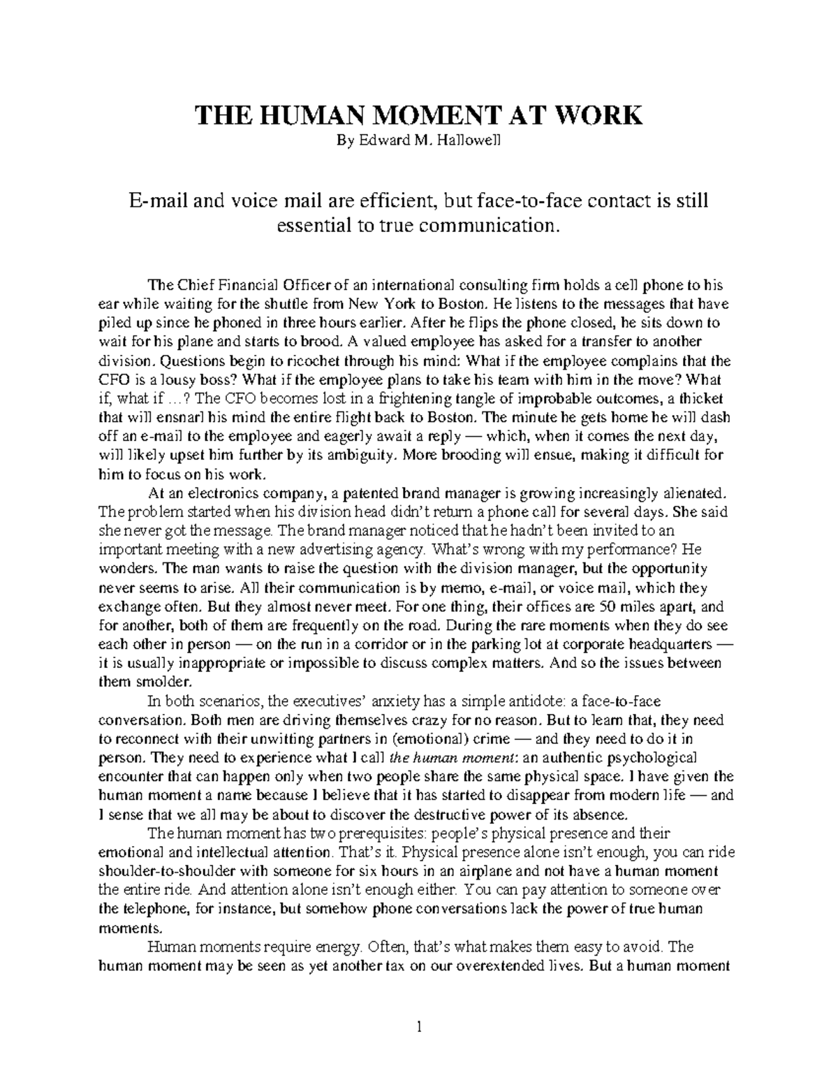 The Human Moment at Work - THE HUMAN MOMENT AT WORK By Edward M ...