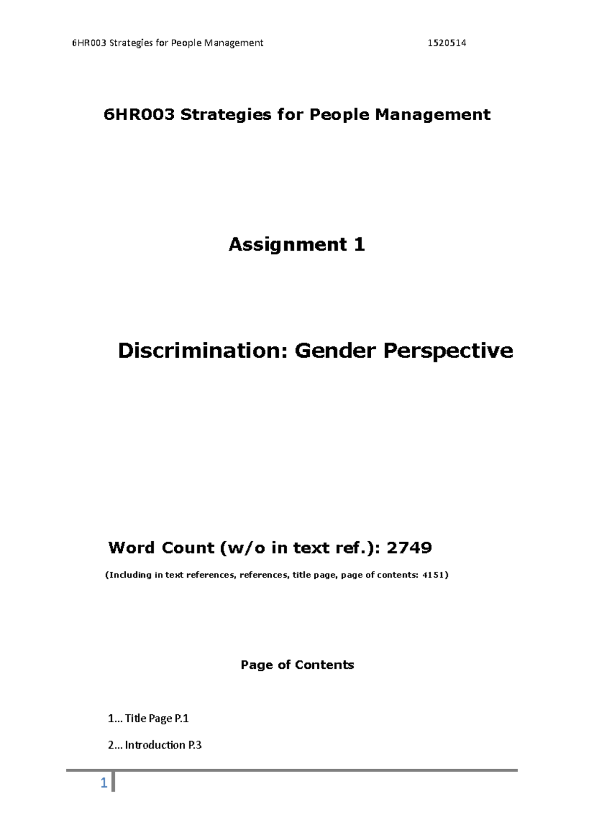 Strategies gender assignment - 6HR003 Strategies for People Management ...