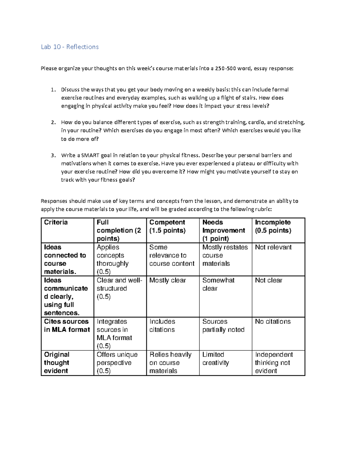 GNED 137 - W10 - Lab - it’s rubric - Lab 10 - Reflections Please ...