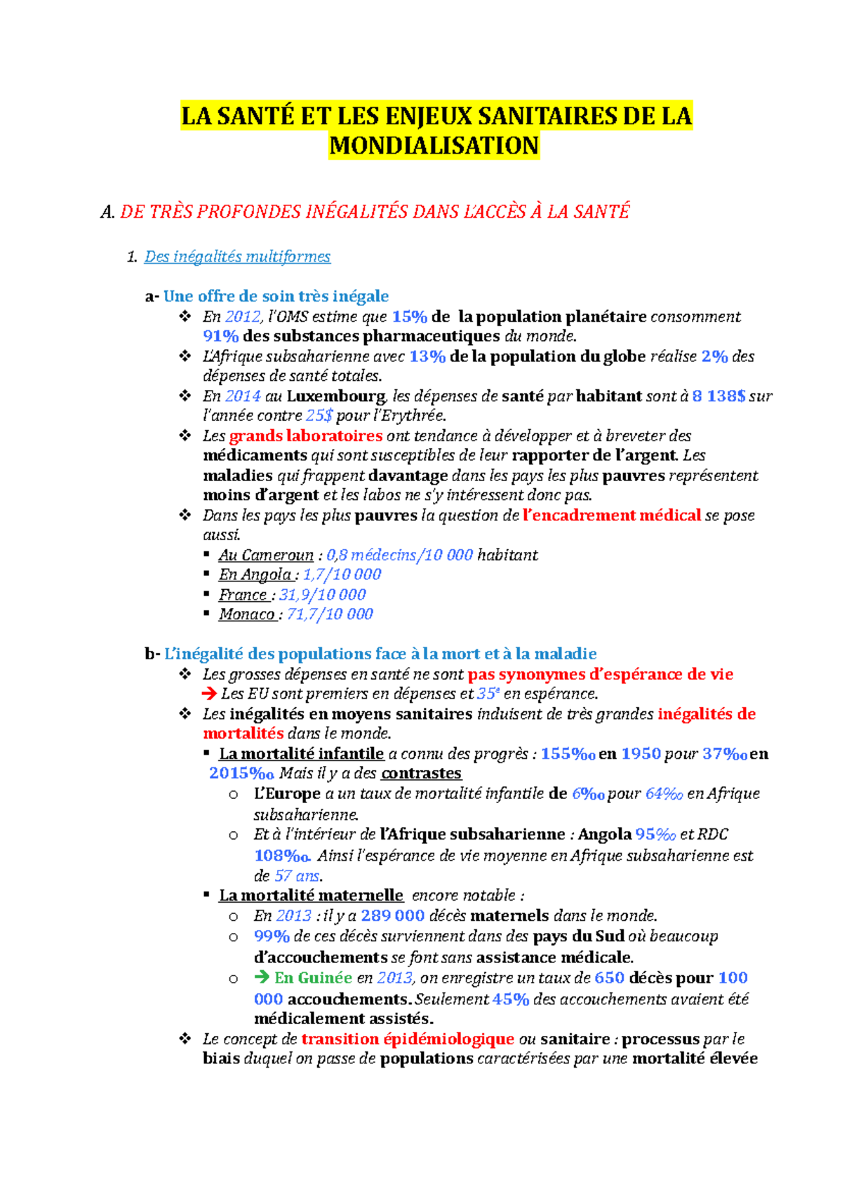 4. LA Santé ET LES Enjeux Sanitaires DE LA Mondialisation - LA SANTÉ ET ...