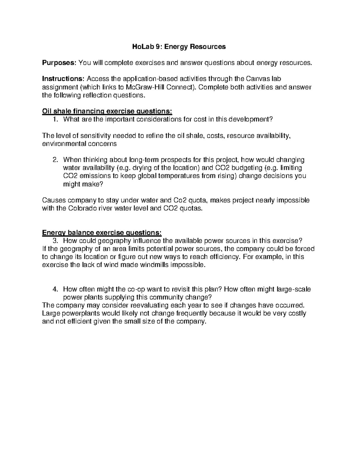 Lab 9 Energy - Lab 9 - HoLab 9: Energy Resources Purposes: You will ...